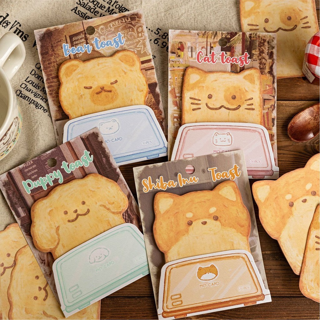 30 Pcs Cute Sticky Notes Kawaii Toast Shape Sticky Notes Mini Markers ...