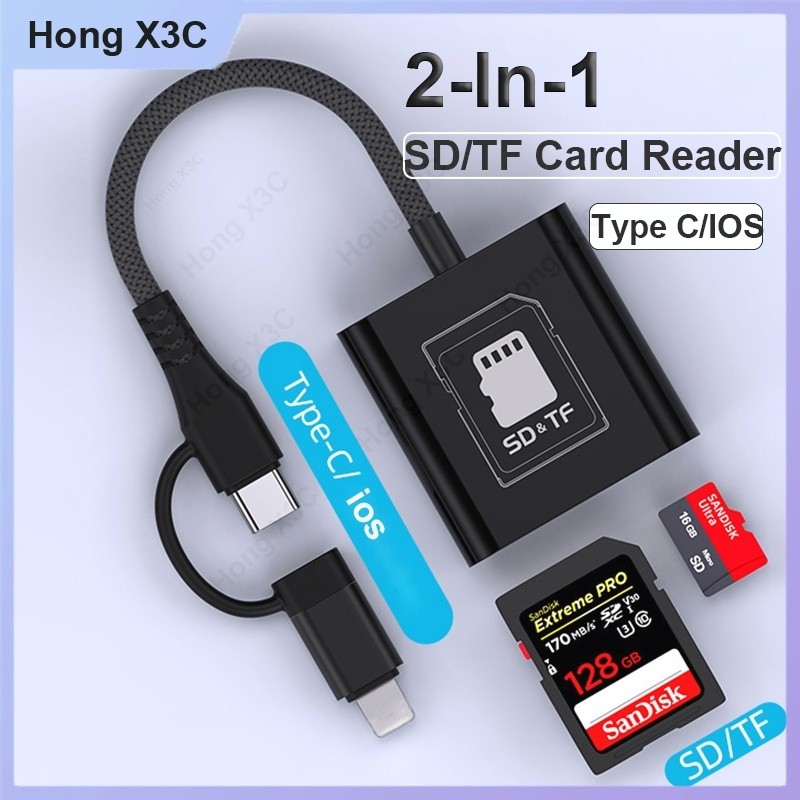 2-in-1 adapter for converting data cable SD/TF card reader Type C IOS ...
