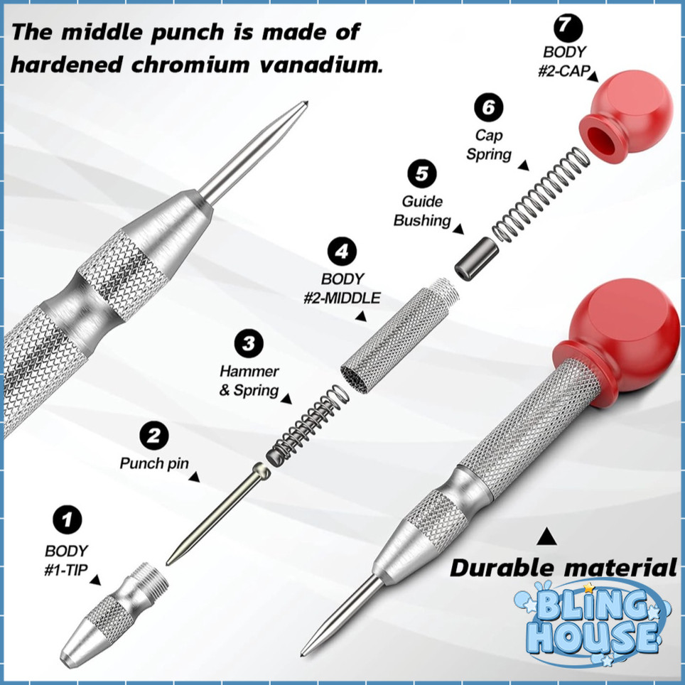 Automatic Center Punch Adjustable Spring-Loaded Tool Anti-Slip Knurled ...