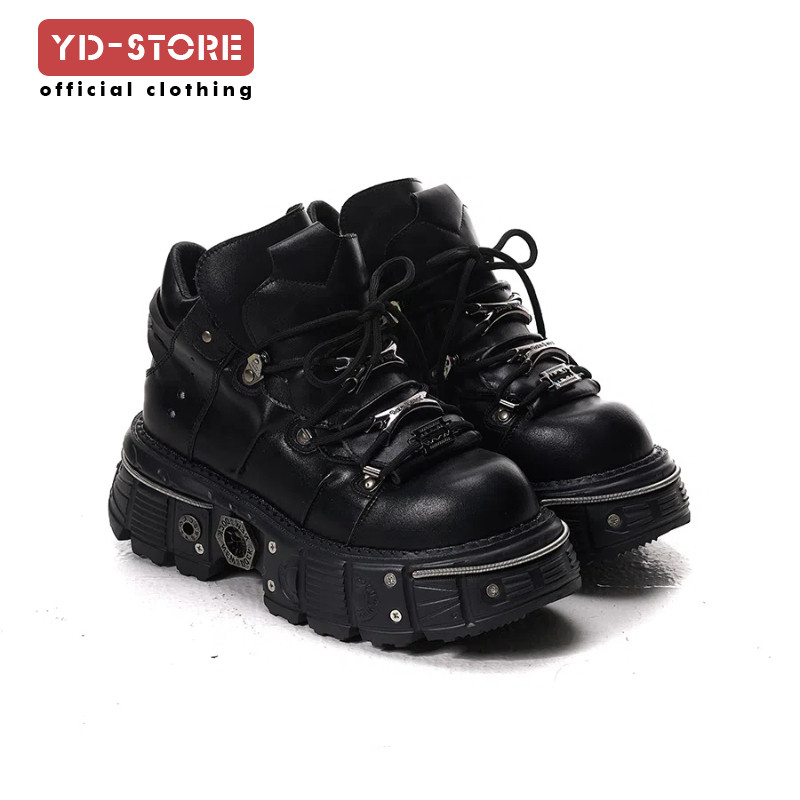 Retro Tank-Soled Metal High-Top Shoes Spanish Thick-Soled Shoes Dark ...