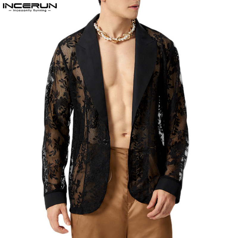 INCERUN Men Korean Fashionable Printed Long Sleeve Design Casual Blazer ...