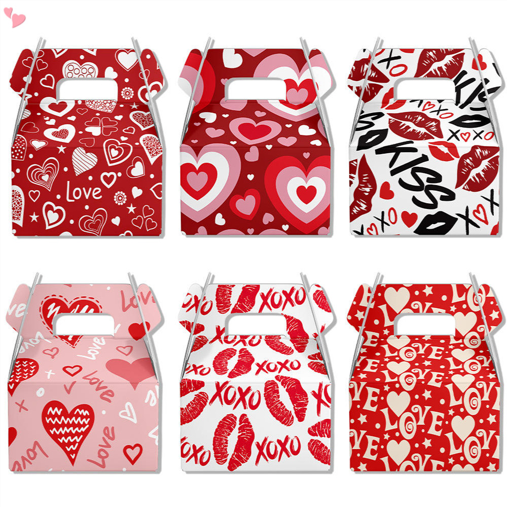 6pcs Valentine's Day Treat Box Goodies Boxes Hearts Valentine Boxes for ...