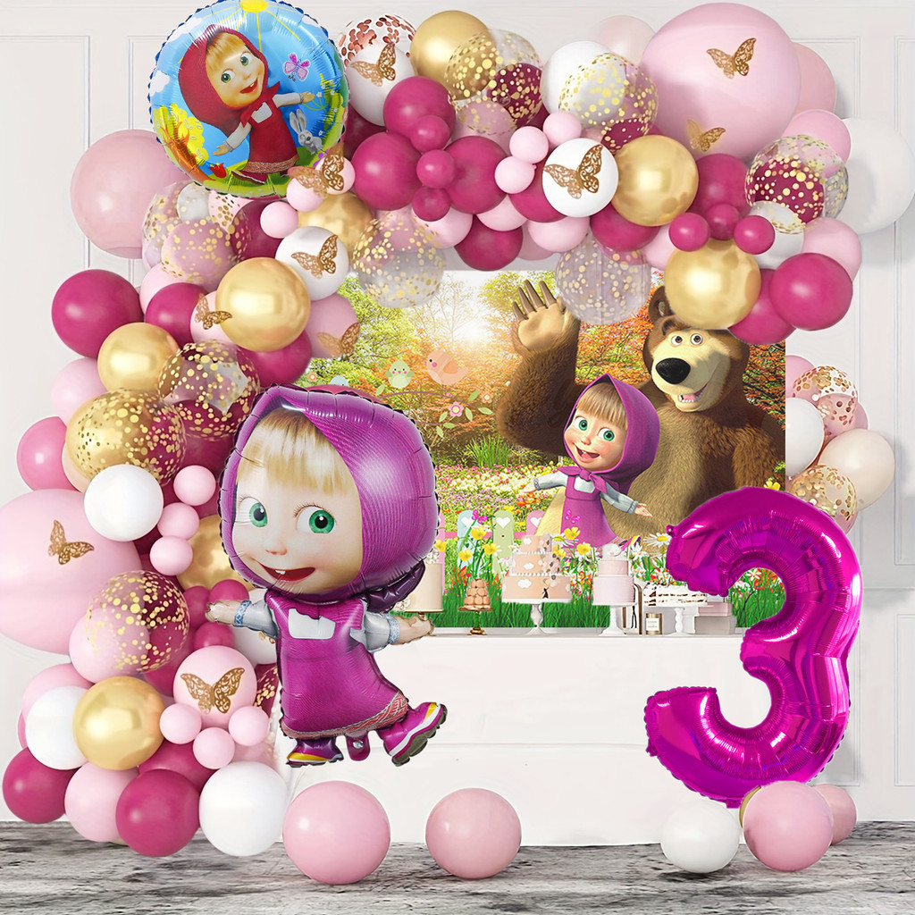 1Set Masha and The Bear Balloon Arch Kit with Masha and 32inch Rose Red ...