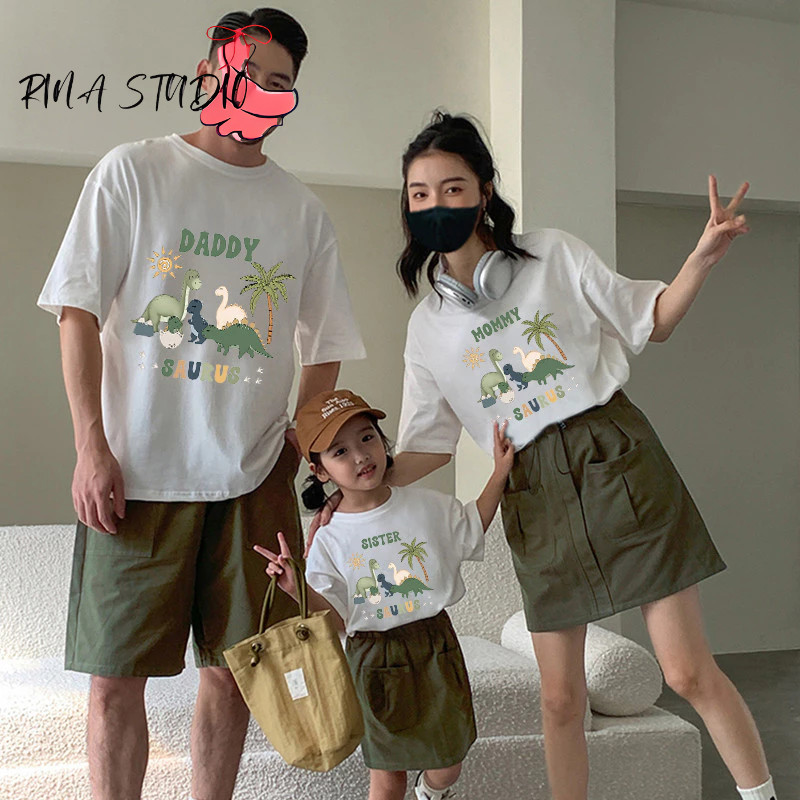 READY STOCK )RINA STUDIO Cartoon Dinosaur Family Black/white Family Matching Outfits Summer ...