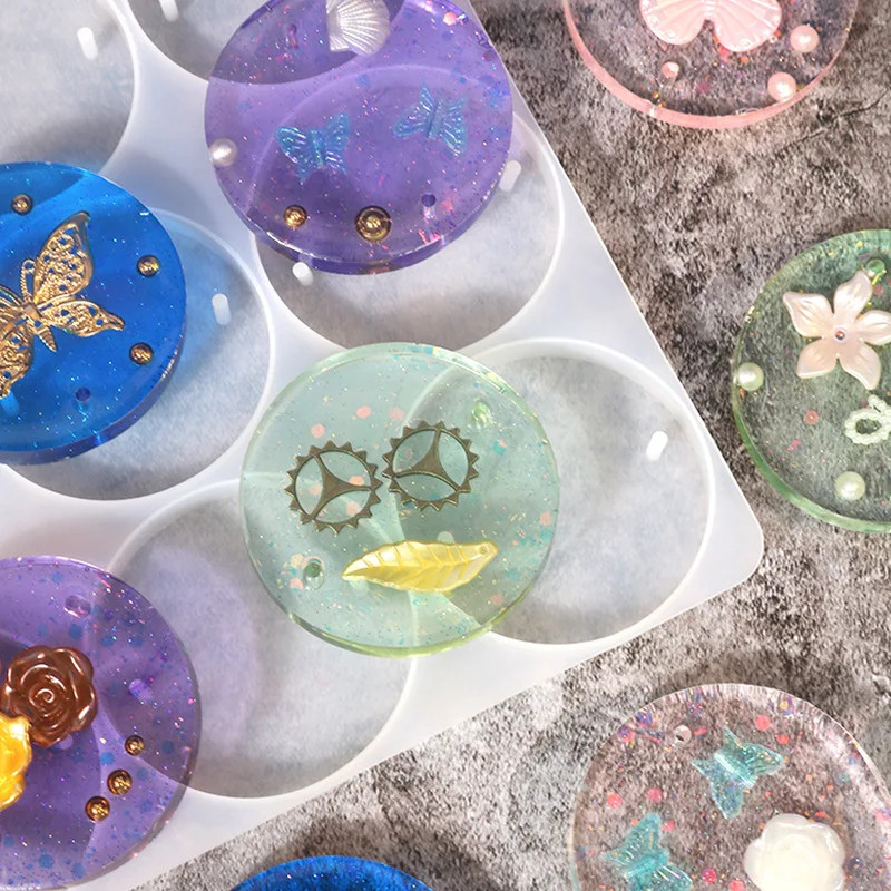 Round Goo Cards Mold Diy Double Hole Pendant Charms Epoxy Resin ...