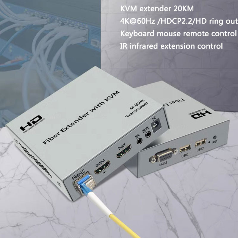 20Km 4K@60Hz KVM Fiber Extender over LC Fiber Optic Cable Support ...