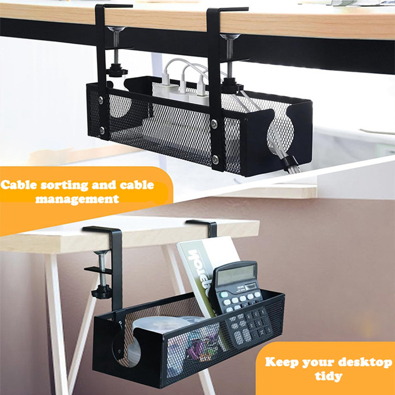 Open Under-Desk Storage Basket Punch-Free Rack Space Saving Adjustable ...