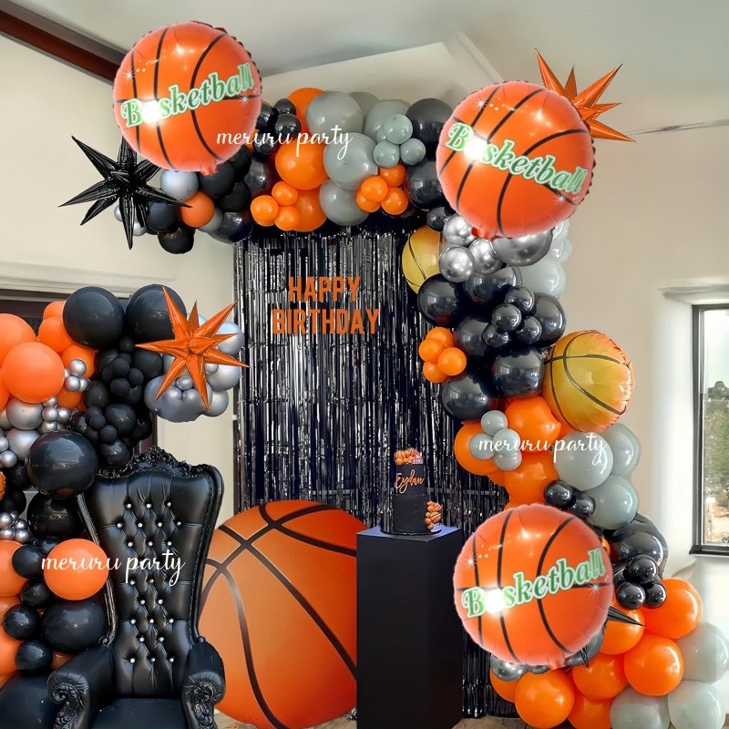 Basketball Sports Theme Orange Basketball Balloon Garland Arch Kit Boys ...
