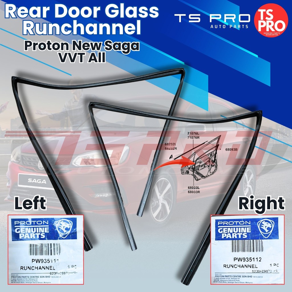 Proton New Saga VVT All Rear Door Glass Runchannel Getah Tingkap Left ...