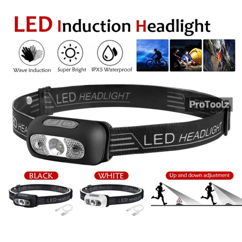 Mini Super Bright LED Headlamp USB Rechargeable Motion Sensor Headlight ...