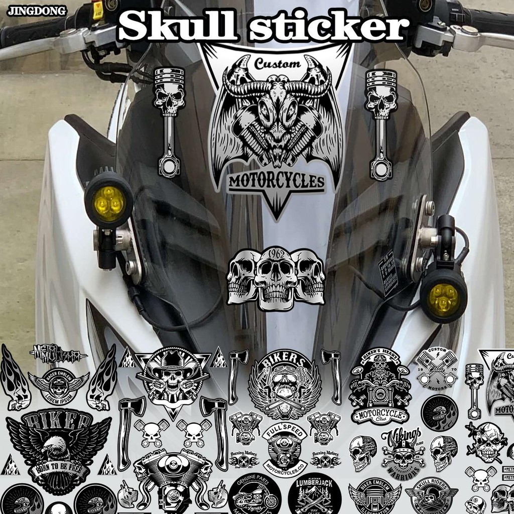 Motorcycle Sticker Skull Sticker Retro Elements Fuel Tank Decoration ...
