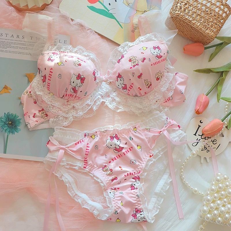 Hello Kitty Bra and Panties Set Women's 2 Pieces Underwear Set | Shopee ...
