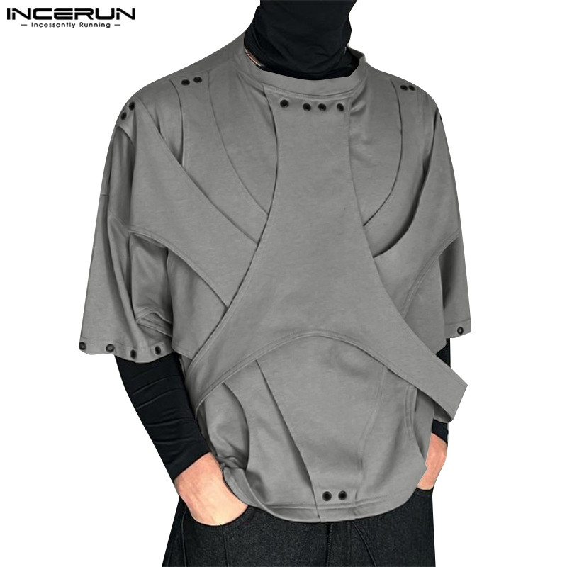INCERUN Men Vintage Deconstructed Design Short Sleeve Round Neck T ...