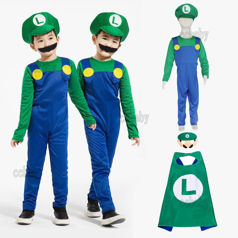 Mario Luigi Costume Kids Boys Super Mario Bros Cosplay Jumpsuit ...