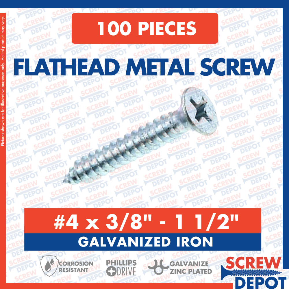 100PCS #4 x 3/8" ~ 1 1/2" Metal Screw Flathead / Flat head Galvanized ...