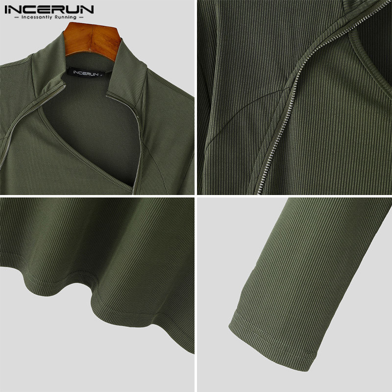 INCERUN Men Korean Personalized Slanted Shoulder Design Long Sleeves T ...