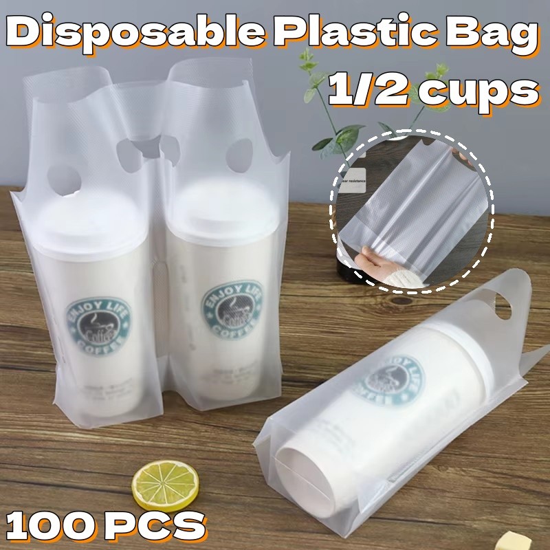 100PCS Drink Milk Tea Plastic Bag Disposable Transparent Portable Milk ...