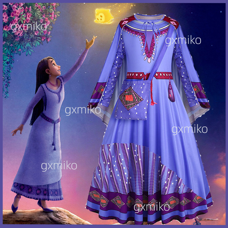 Custume for Kids Girl Princess Disney Wish Movie Asha Cosplay Dress ...