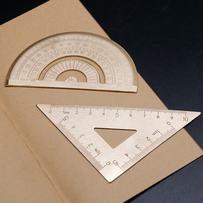 1PC Triangle Equilateral Semi-circular Brass Ruler Retro Metal Durable ...