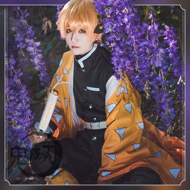 Adult Kids Demon Agatsuma Zenitsu Slayer Cosplay Costume Kimetsu no ...