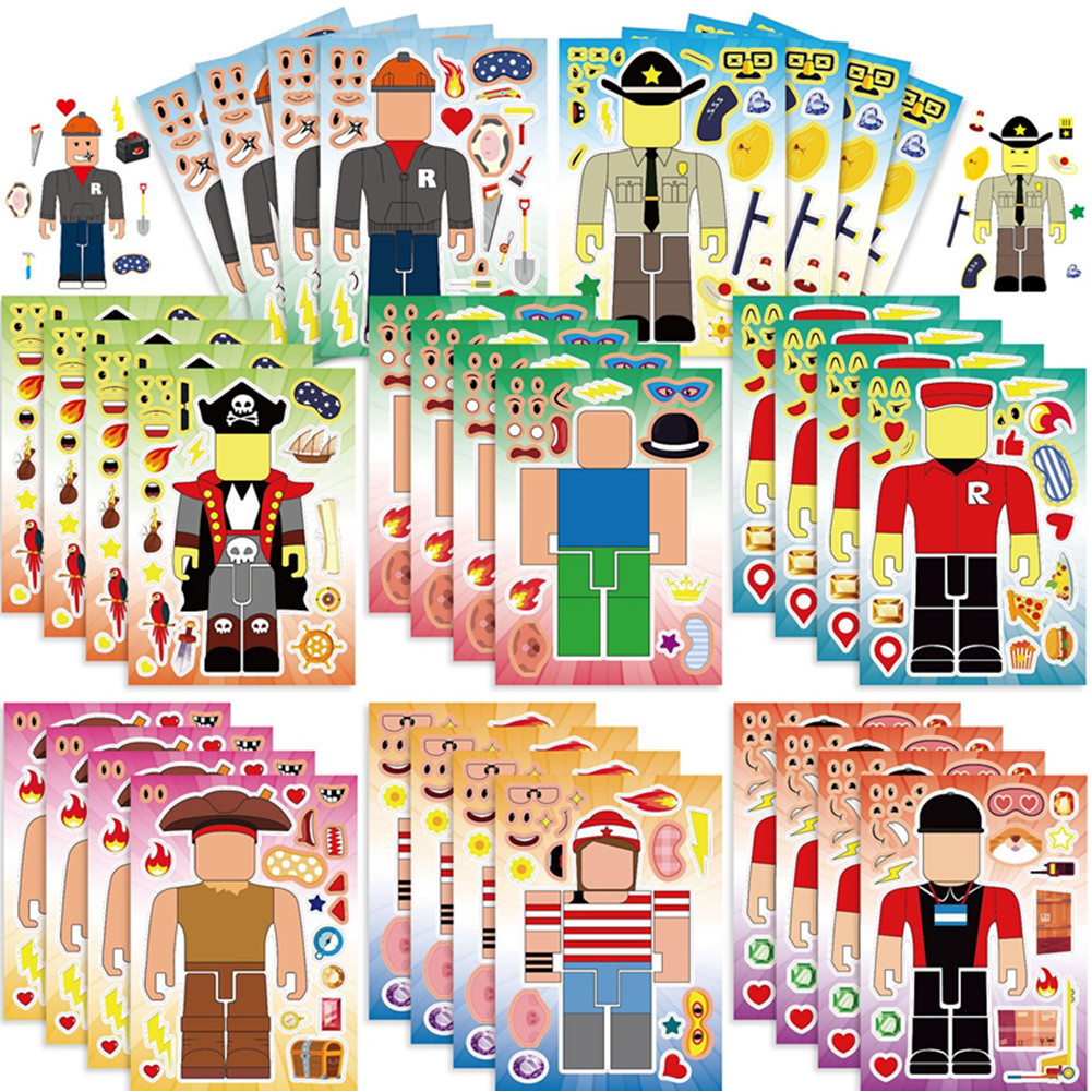 16 Sheets / Pack Roblox Sticker Make Your Own Face DIY Puzzle Stickers ...