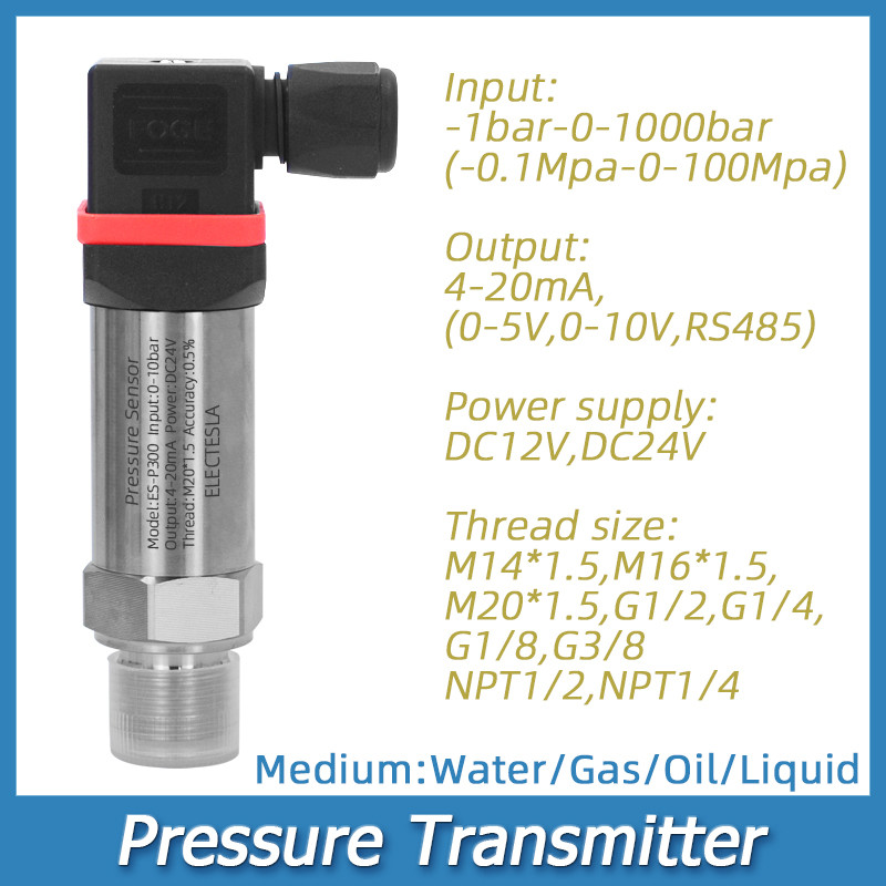Pressure Transmitter -1bar-0-1000bar Water Oil Gas Pressure Sensor 4-20mA DC24V Pressure ...