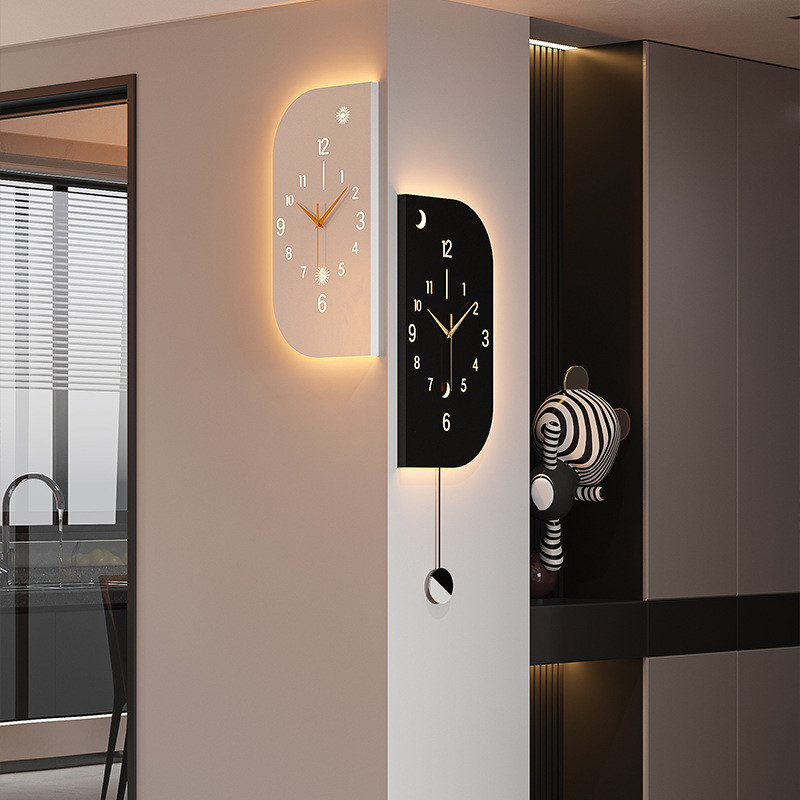 Modern Double-sided Corner Wall Clock with Light, Silent Battery ...