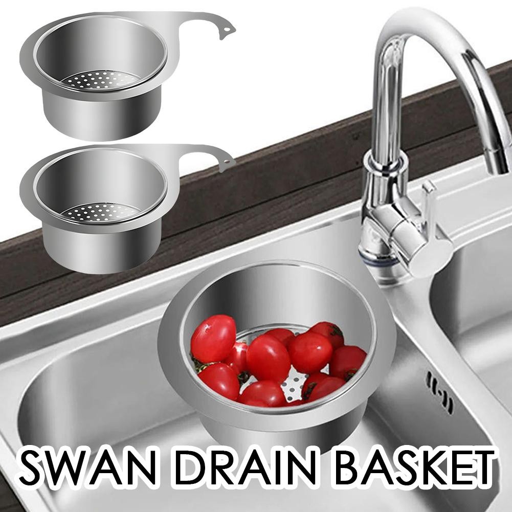 Stainless Steel Swan Sink Strainer Basket Hanging Wet & Dry Drainage ...