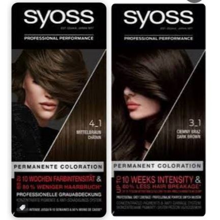 German Syoss hair dye brown colors: chocolate 3-8,4-8, 5-8, 6-8, 6-7 ...