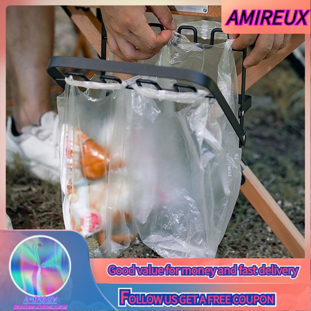 Amireux Garbage Bag Stand Concave and Convex Slots Foldable Trash Iron ...