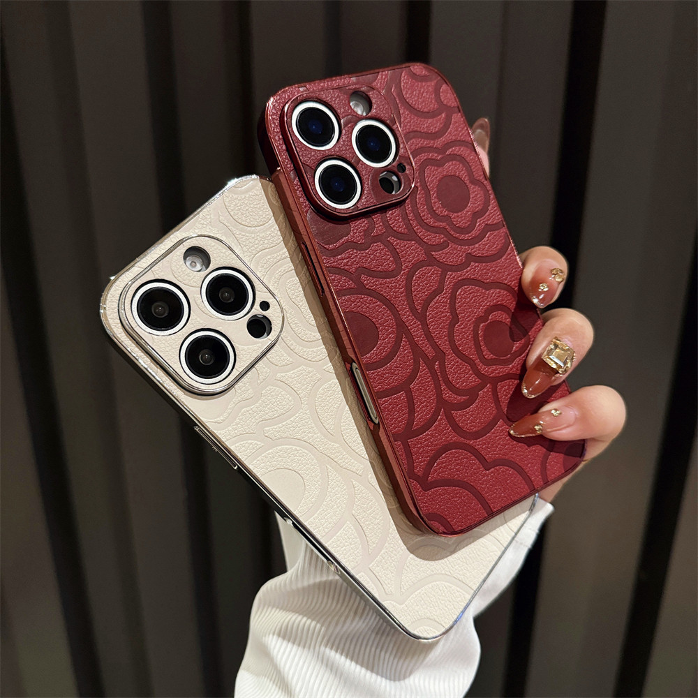 Camellia plated frame premium phone case for iPhone 15 16 Pro Max 11 14 ...