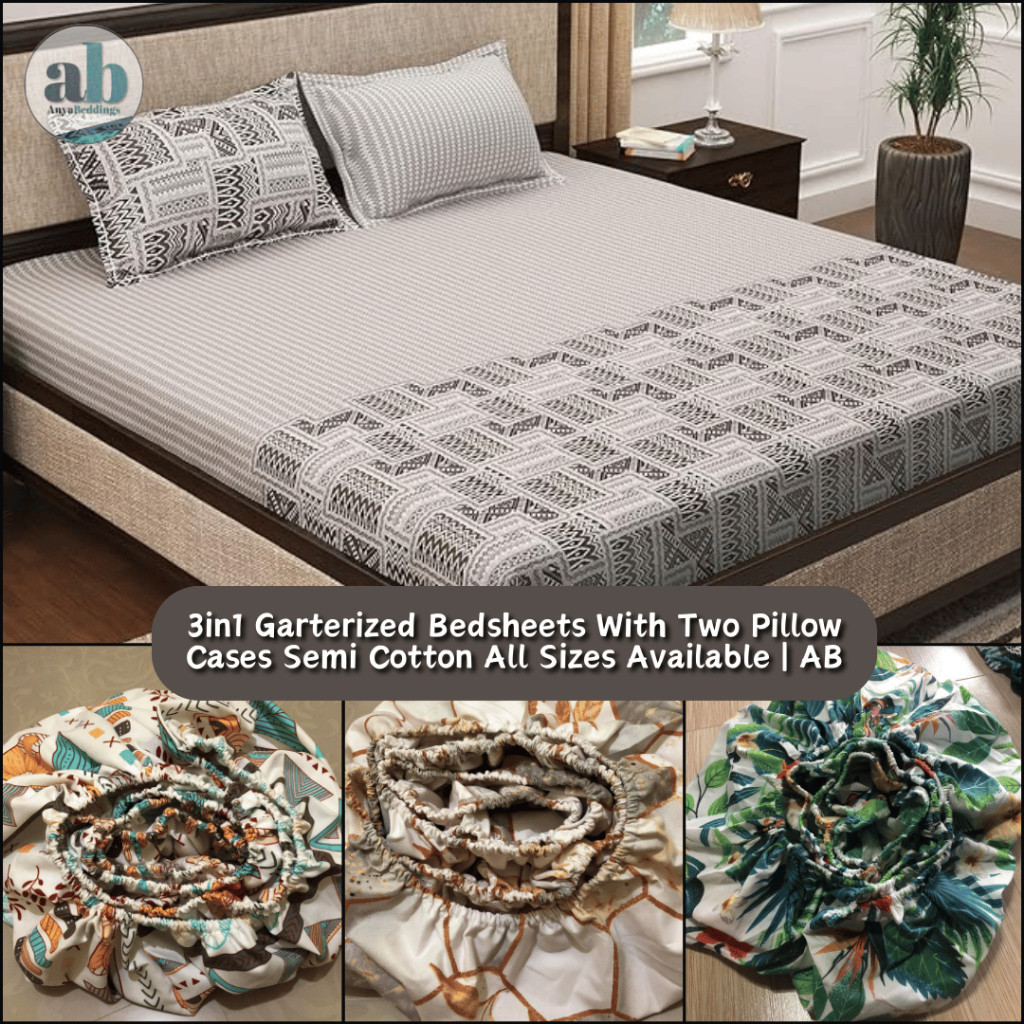 3in1 Garterized Bedsheets With Two Pillow Cases Semi Cotton All Sizes ...