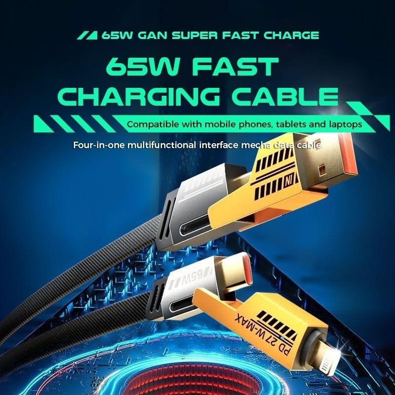 4in1 Mechanical Style 65W fast charging data cable dual C-type multi ...