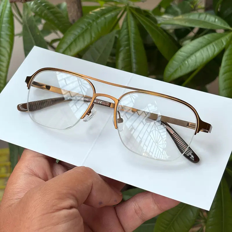 Half Rim Spectacles Unisex Brown/Silver Spring Hinge Stainless Steel ...