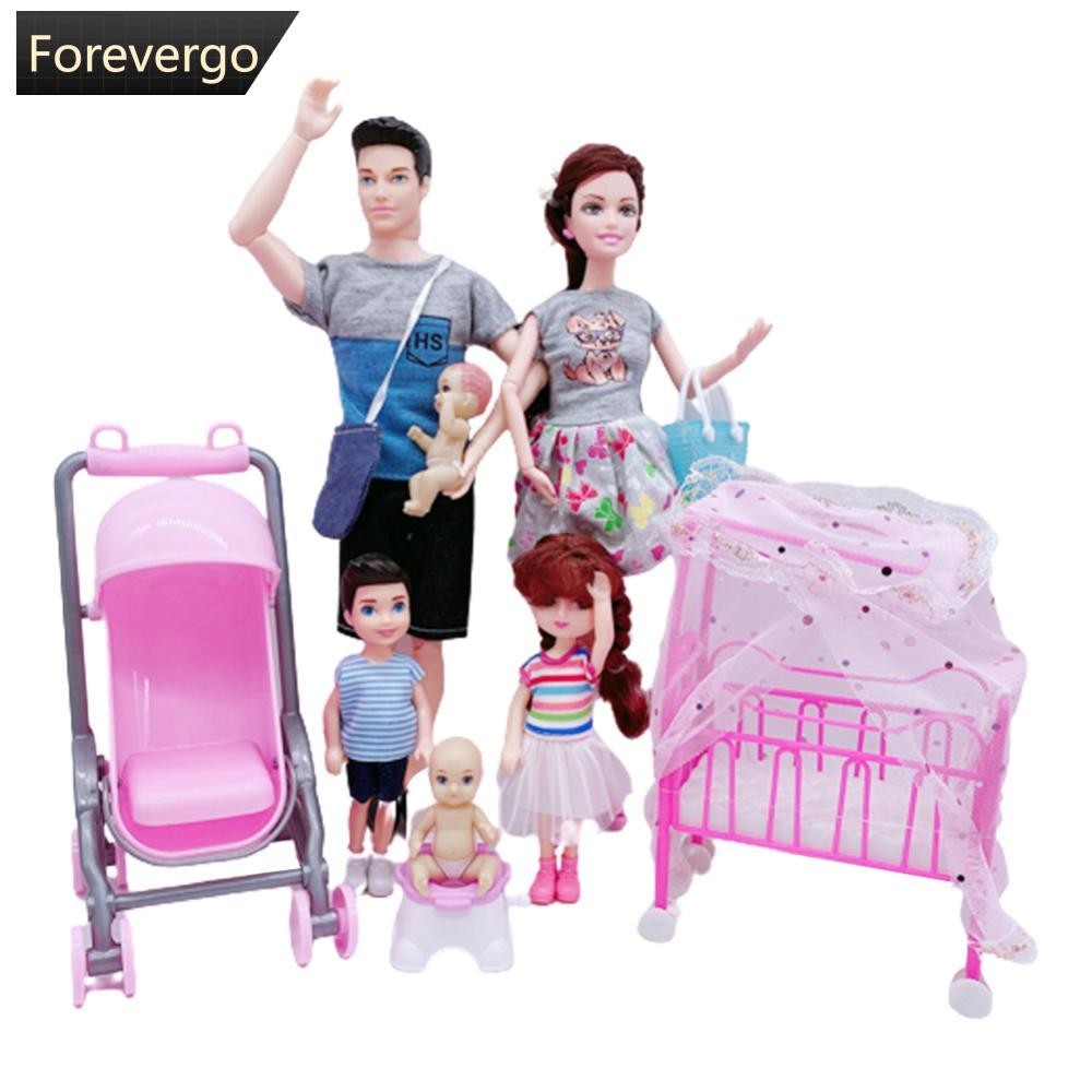 FOREVERGO 5Pcs/Lot Family Couple Dolls Pregnant Mom Doll Stroller Bed ...