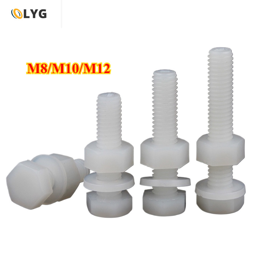 [LYG-P] ] White Nylon PA66 External Hexagon Bolt+Nut+Washer Combination M8/M10/M12 Insulated ...
