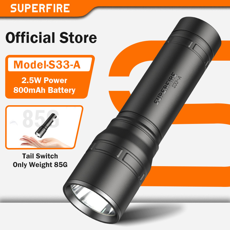SUPERFIRE S33-A Mini Super Flashlight LED Bright Camping Light Waterproof Built-in Battery ...