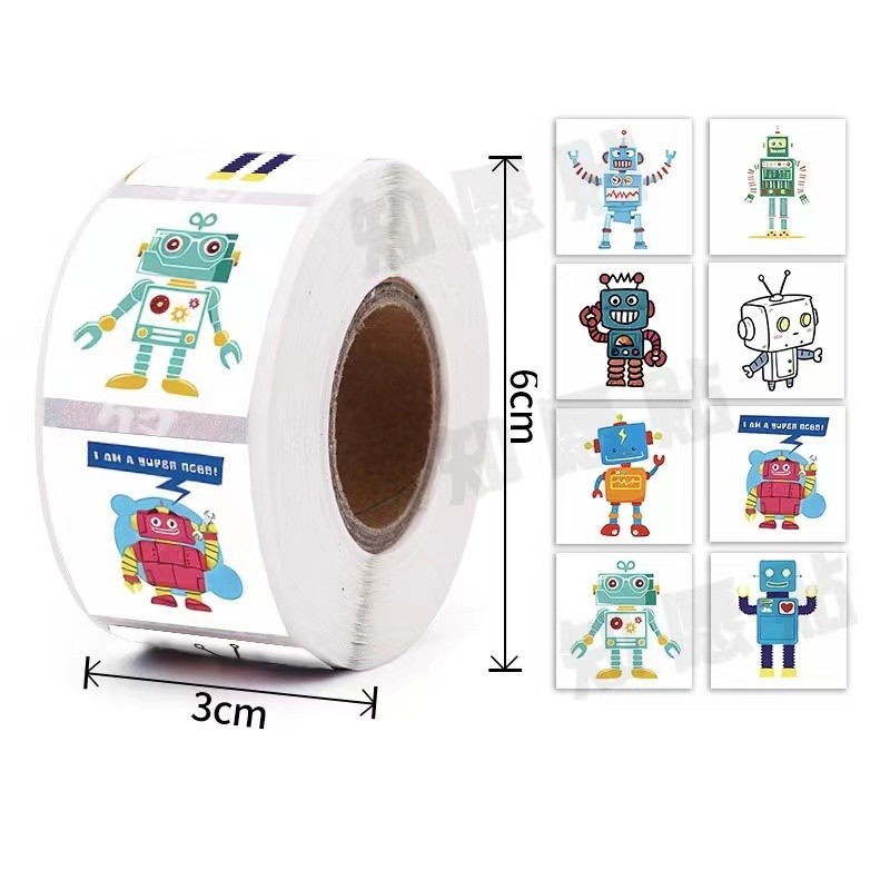 Funny Robot Roll Stickers Creative Square Reward Cute Coated Paper ...