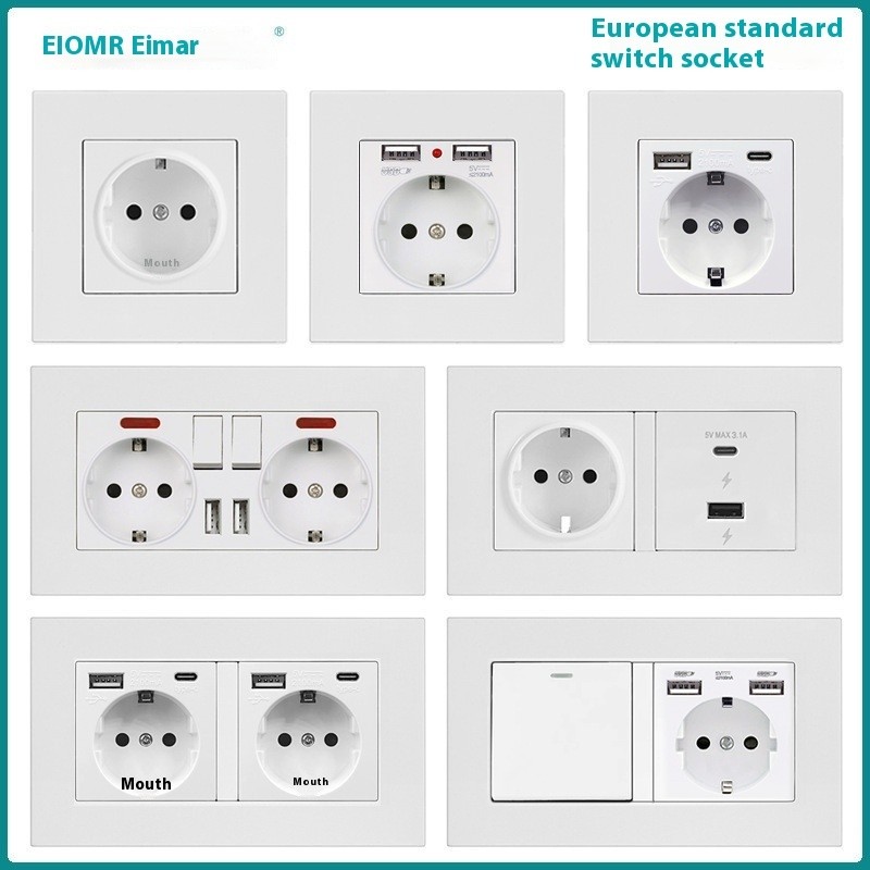 White European Switch Socket Panel German Standard Socket Dual USB ...