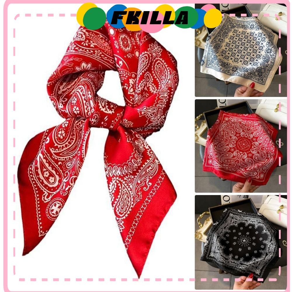 FKI 1Pcs Square Scarf, Breathable Paisley Print Imitation Silk Scarf ...