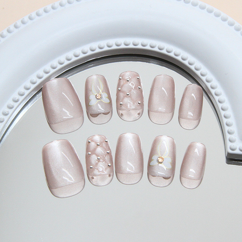 Fake Nail Set with Glue Fake Nails Diamond Bow Nail Sticker FM121 ...