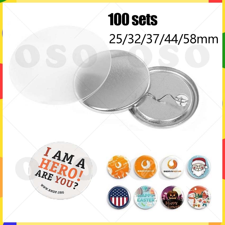 100Pcs/Set Button Maker Machine Metal Pin Button Badge Pin Dia. 25mm ...