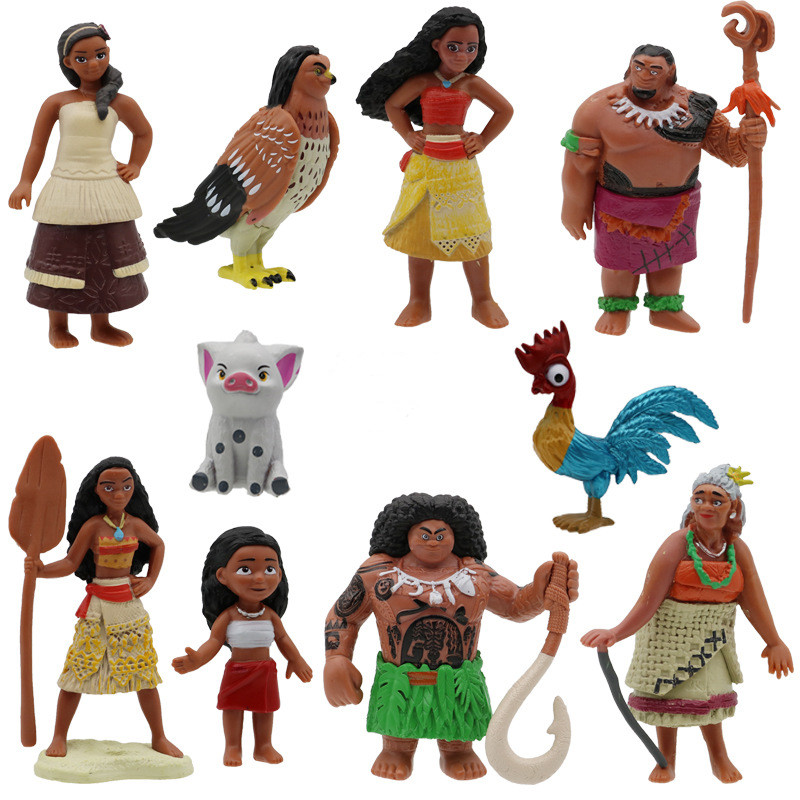 10Pcs Cartoon Moana Princess Legend Vaiana Maui Chief Tui Tala Heihei ...