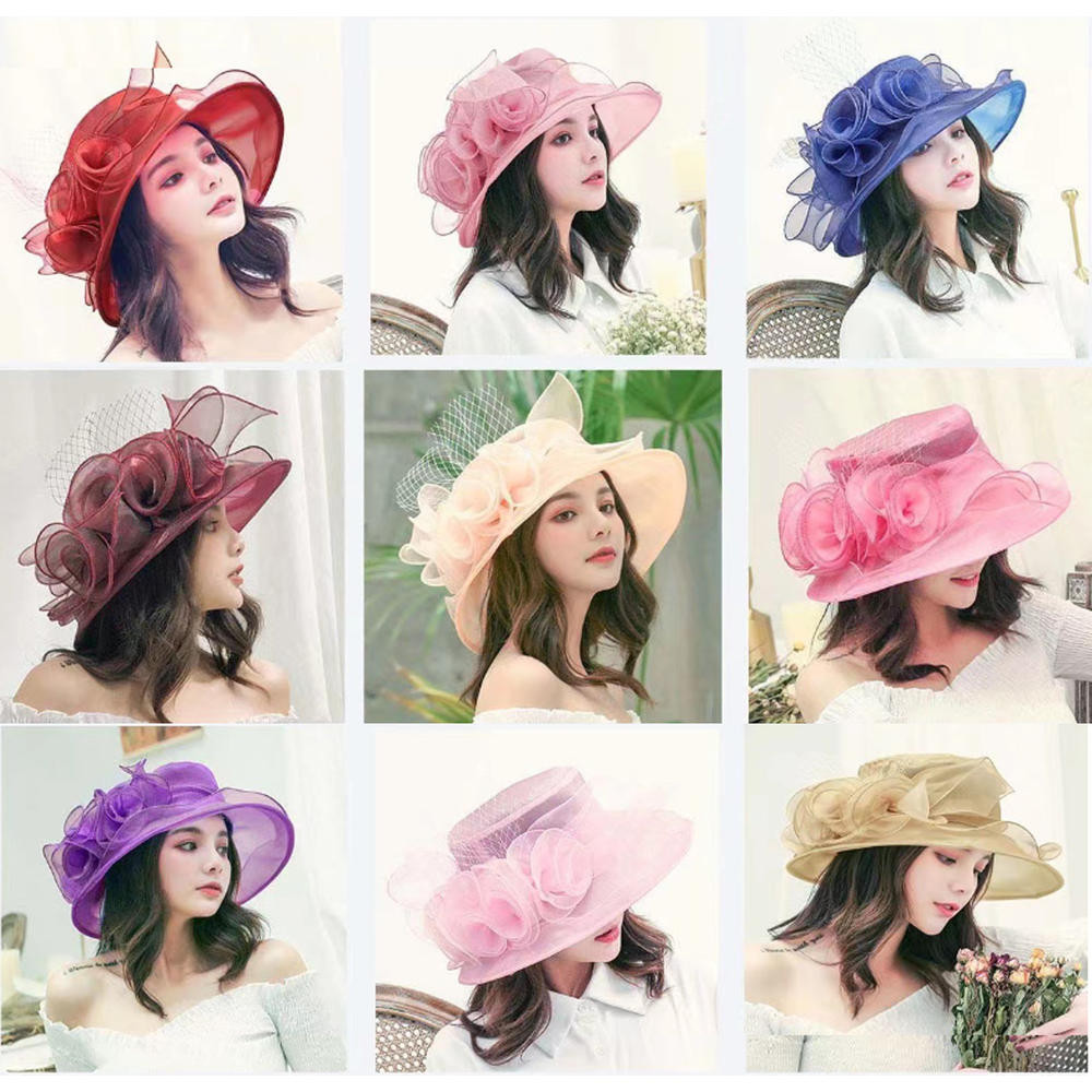 Bellady Big Brim Hat Organza Hats Summer Beach Cap Tea Party Wedding ...