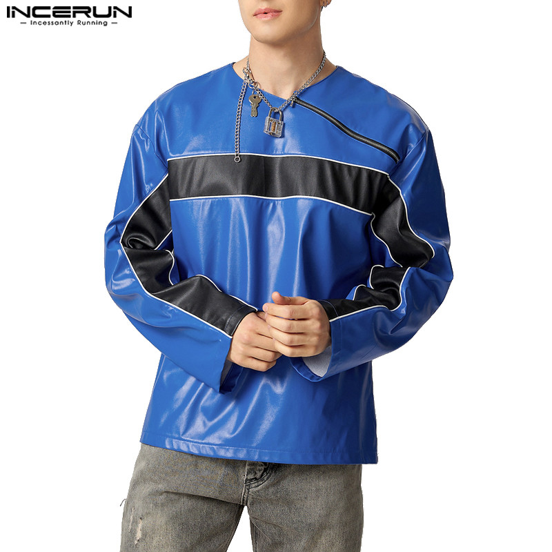 INCERUN Men Vintage Zipper Patchwork Color Block Long Sleeve Jackets ...