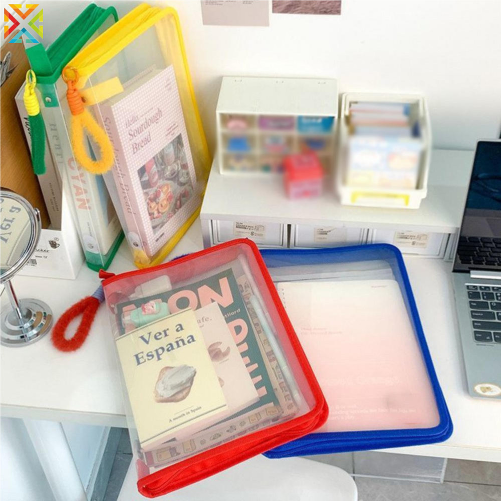 A4 Zipper File Bag PP Transparent Storage Pouch with Handle Dustproof ...