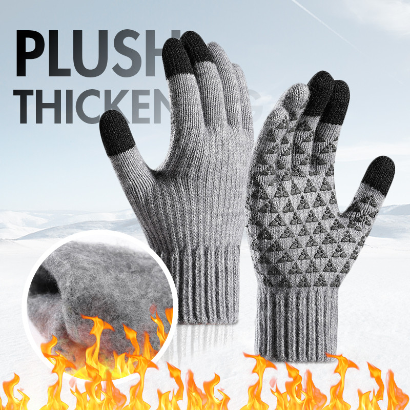 Warm Full Finger Gloves Winter Touchscreen Plus Fleece Gloves Unisex Thickening Wool Knitted ...