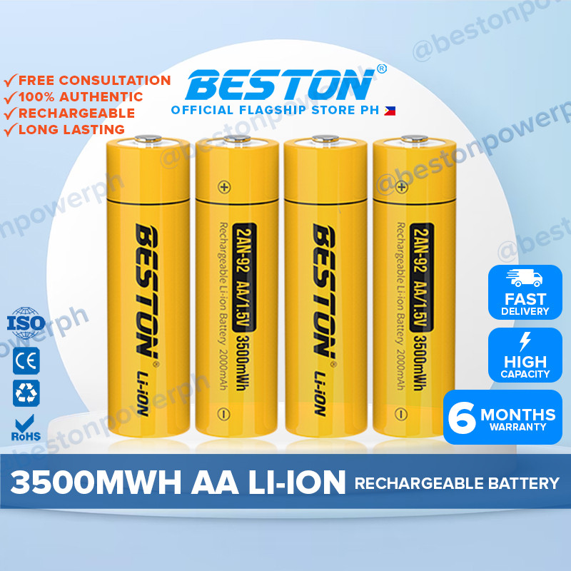 Beston 4pcs AA 1.5V 3500mWh 2AN-92 Li-ion Rechargeable Battery | Shopee ...