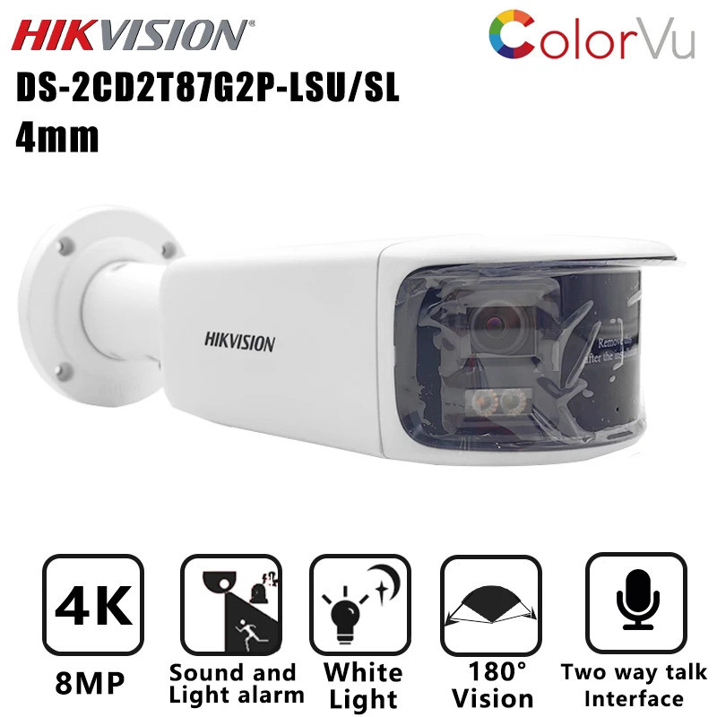 HIKVision DS-2CD2T87G2P-LSU/SL 4K POE Panoramic 180° IP Camera Support Strobe Light Audio Alarm ...