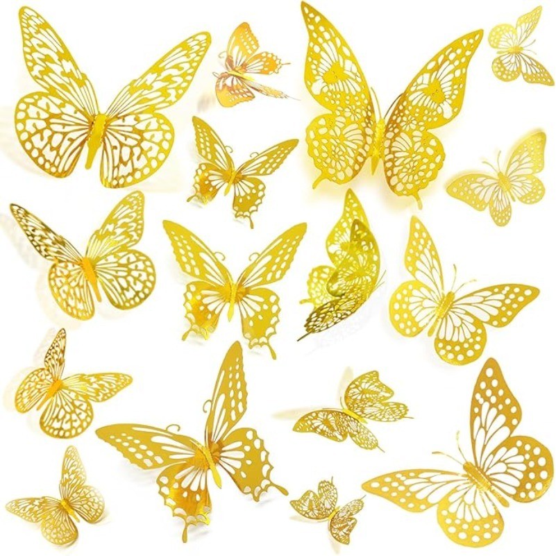 12Pcs 3D Butterfly Wall Decor Gold Butterfly Decorations for Butterfly ...